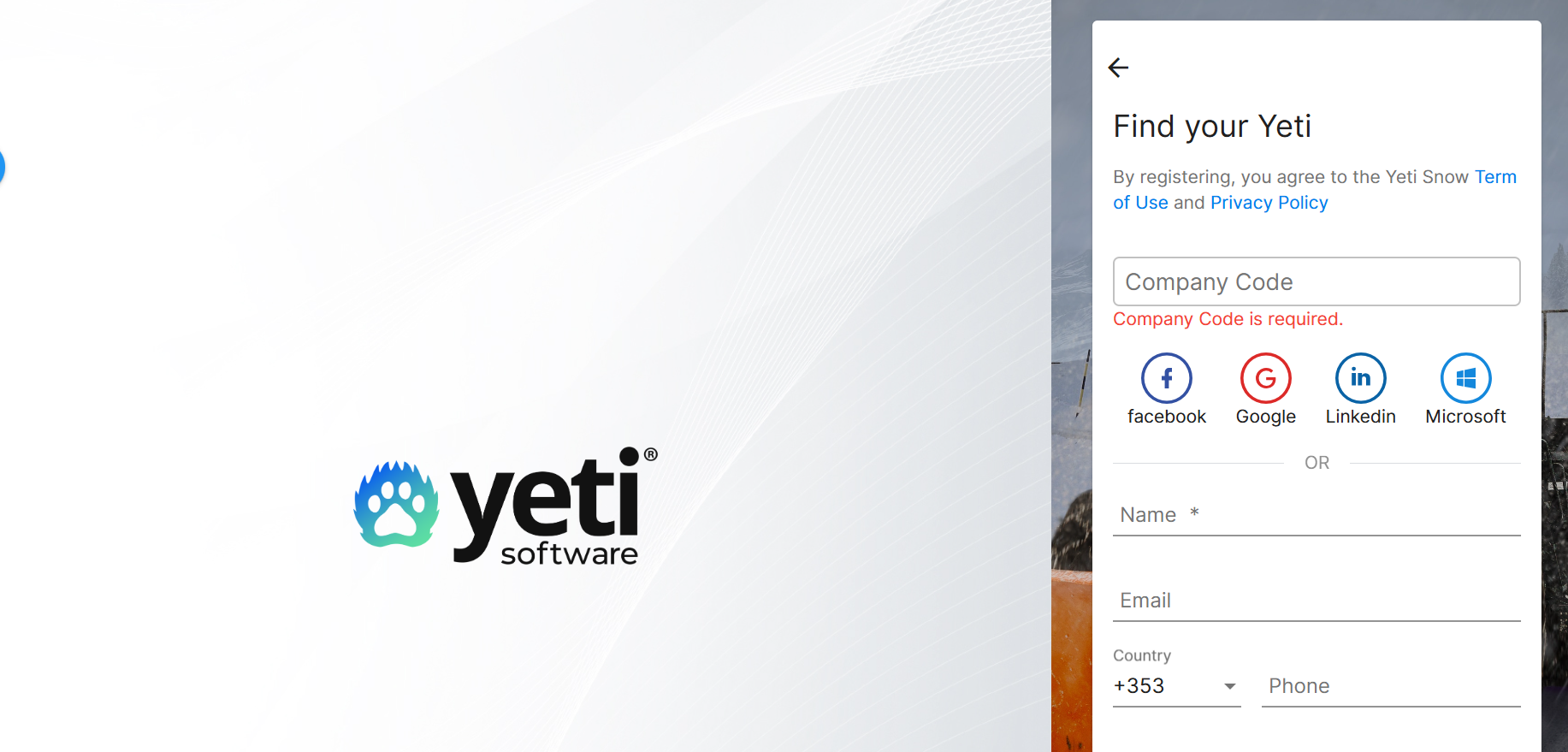 Yeti Access Through Self-Registration