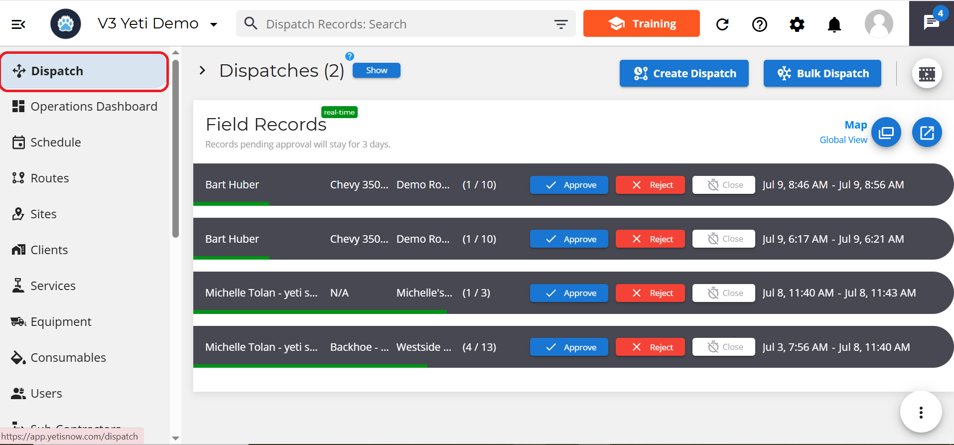 Dispatch Page Guide
