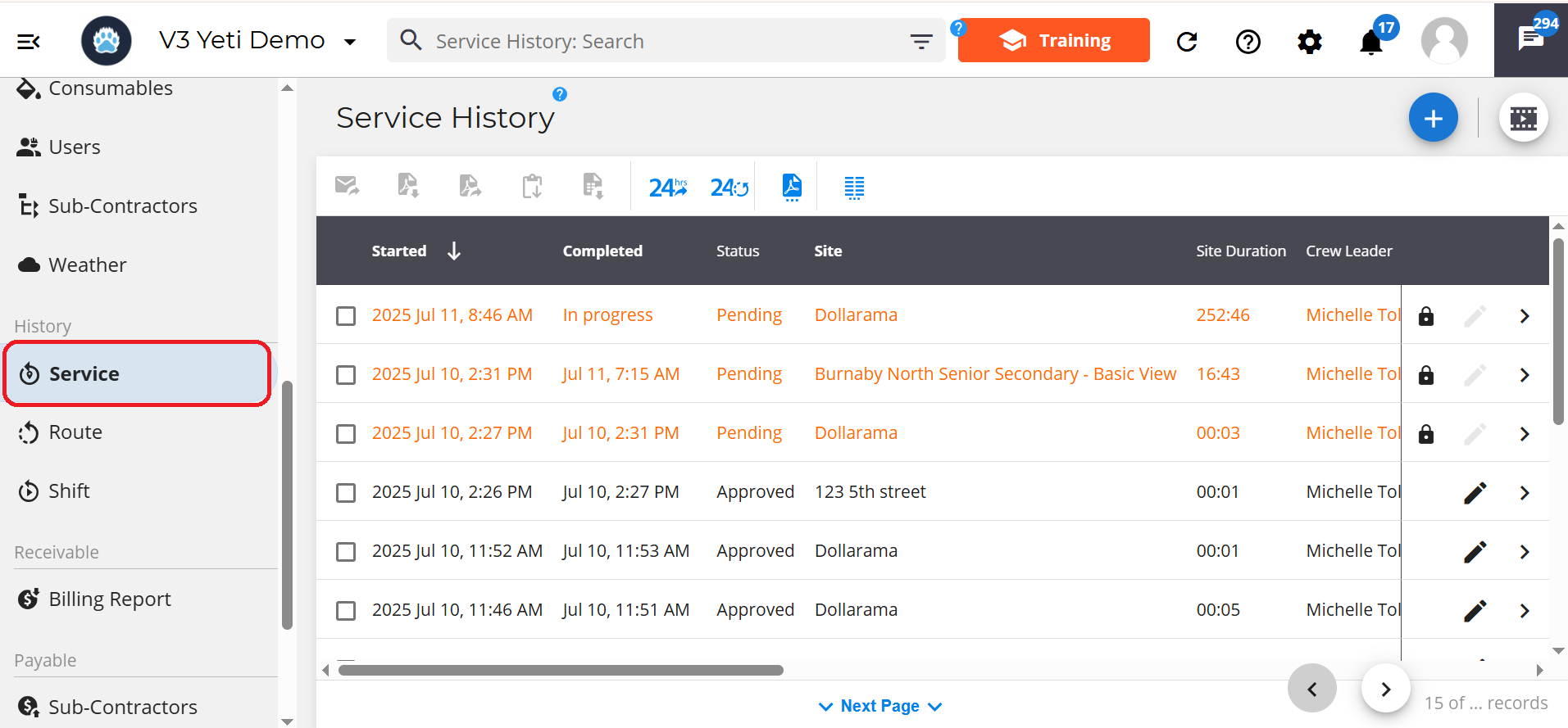 Service History Report