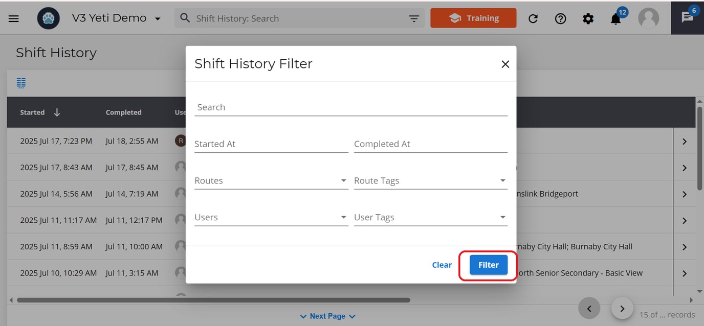 Shift History Report